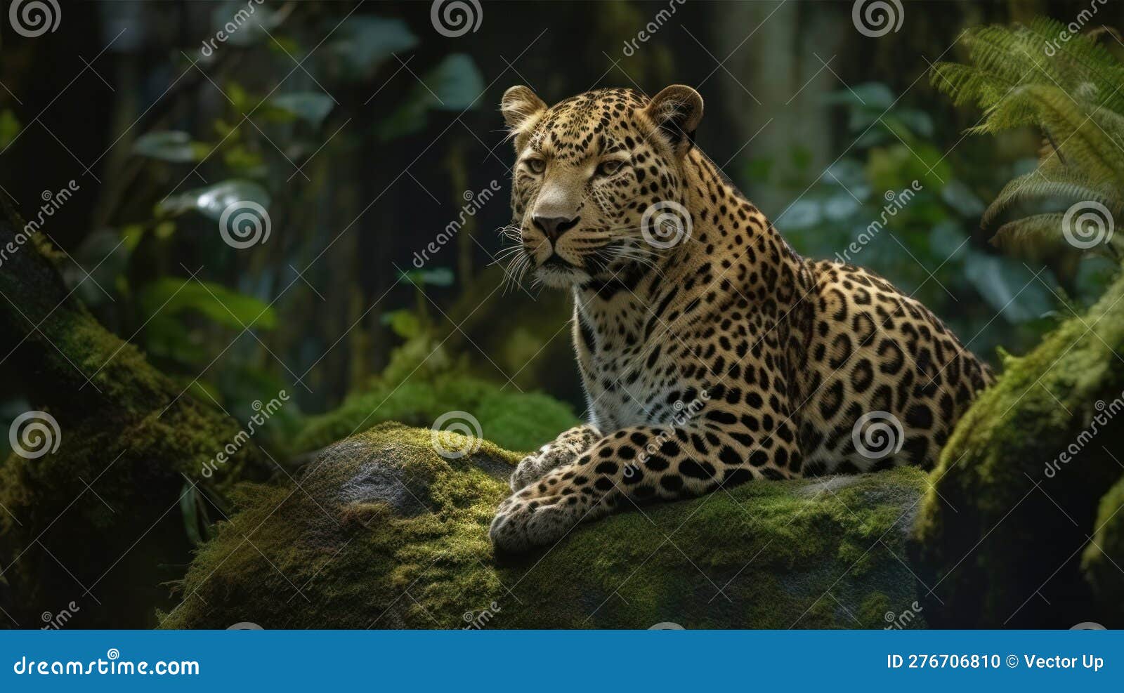 Leopard Relax in the Rain Forest on the Timber. Generative AI Stock ...