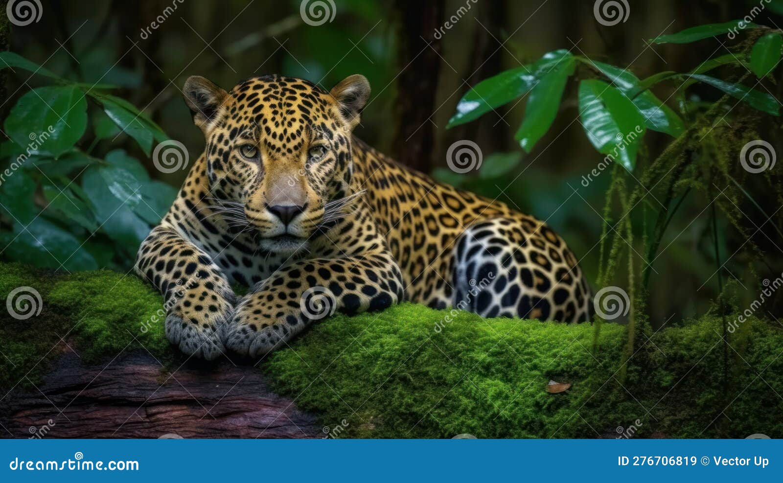 Leopard Relax in the Rain Forest on the Timber. Generative AI Stock ...