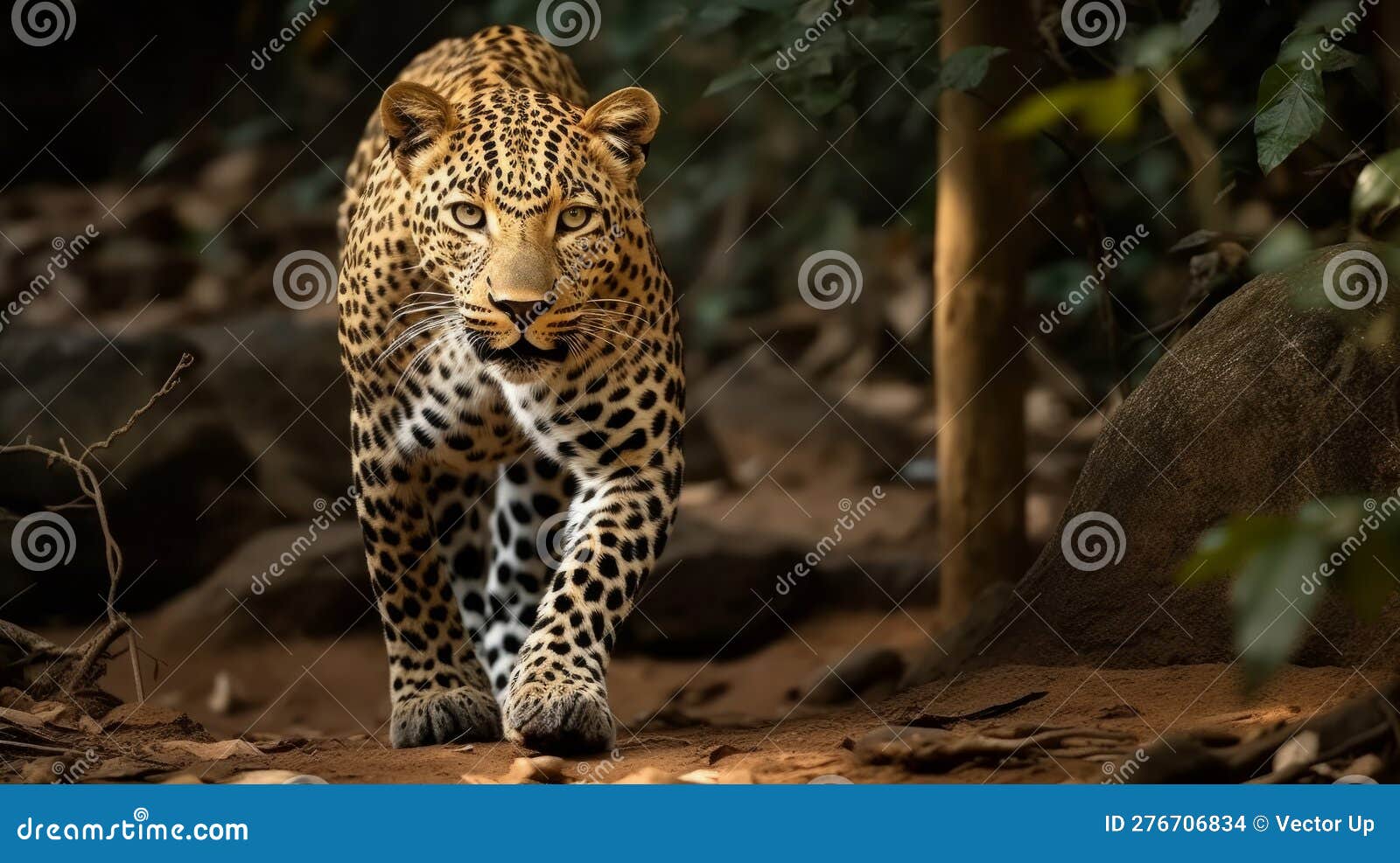 Leopard Relax in the Rain Forest on the Timber. Generative AI Stock ...