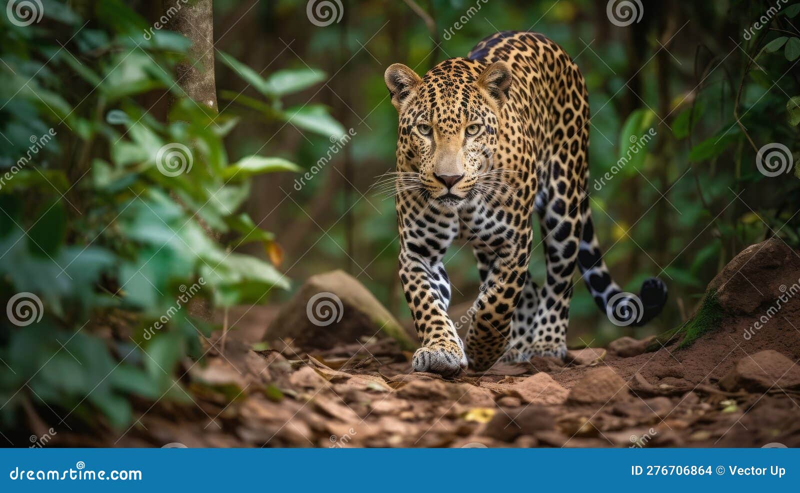 Leopard Relax in the Rain Forest on the Timber. Generative AI Stock ...