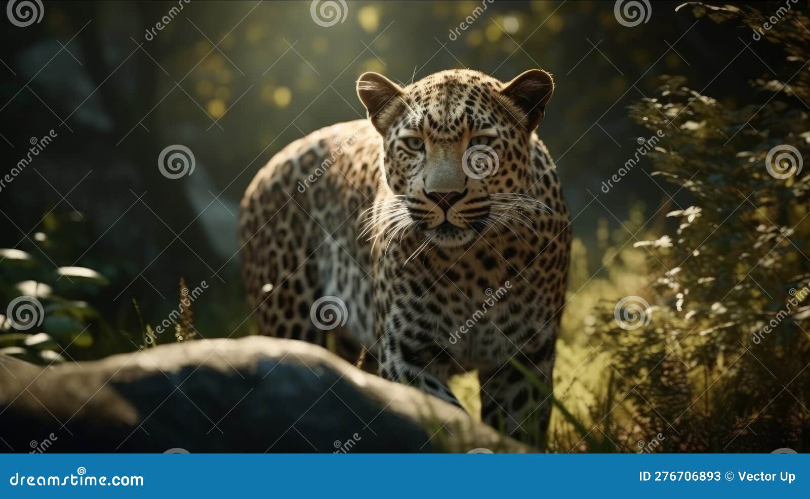 Leopard Relax in the Rain Forest on the Timber. Generative AI Stock ...
