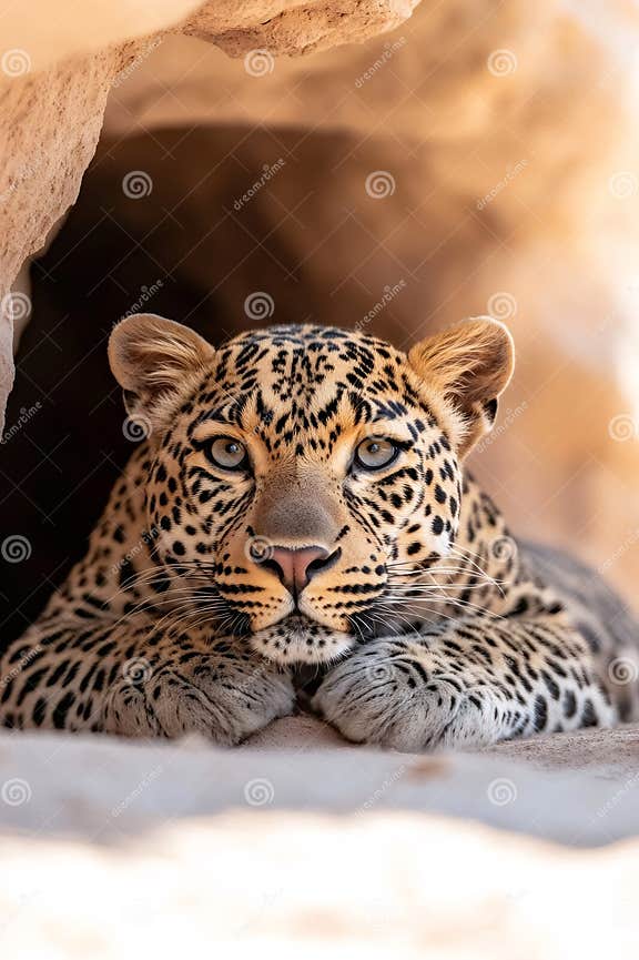 Leopard Resting in a Cave Looking Forward Stock Illustration ...