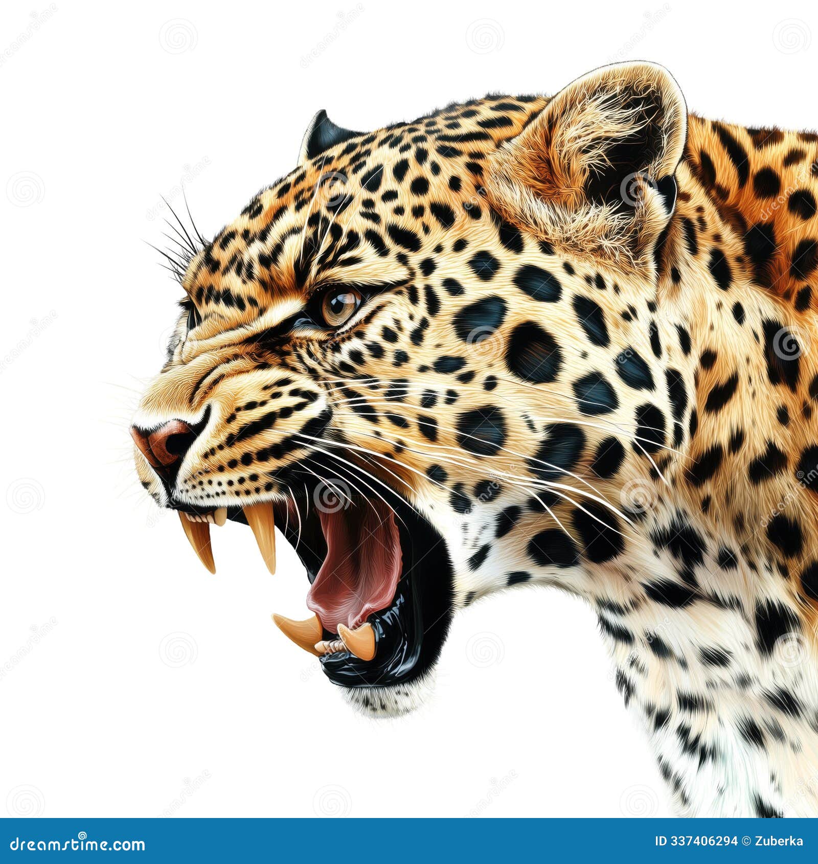 Screaming Mad Leopard Or Panther For Tattoo Or Label. Roaring Beast ...