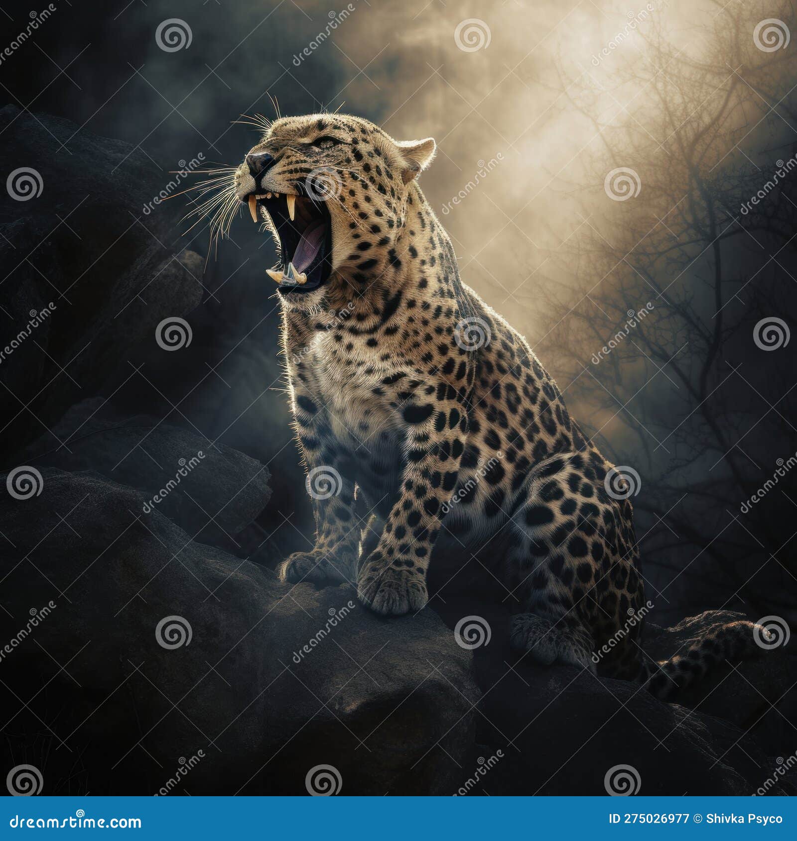 Leopard Roaring on the Rock Image Generative AI Stock Illustration ...