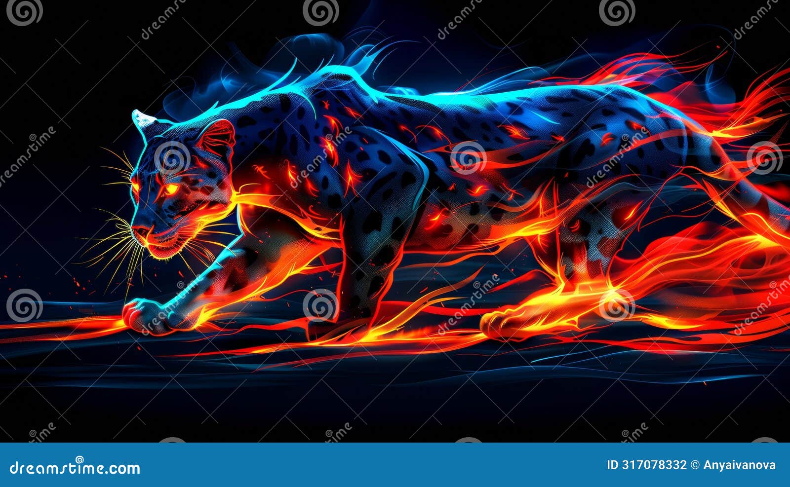A Leopard is Running through a Fire Trail, a Magical Creature Made of ...