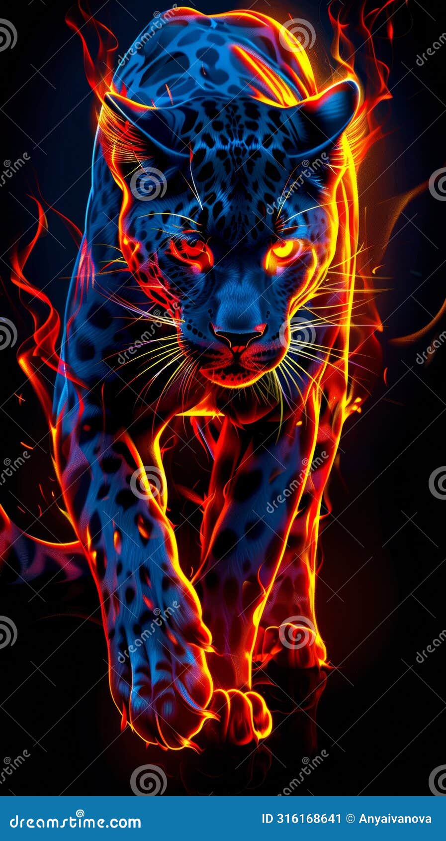 A Leopard is Running through the Flames, a Magical Creature Made of ...