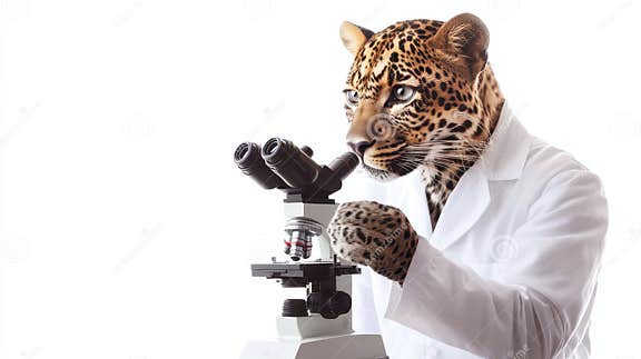 Leopard Scientist in Lab Coat with Microscope Stock Illustration ...