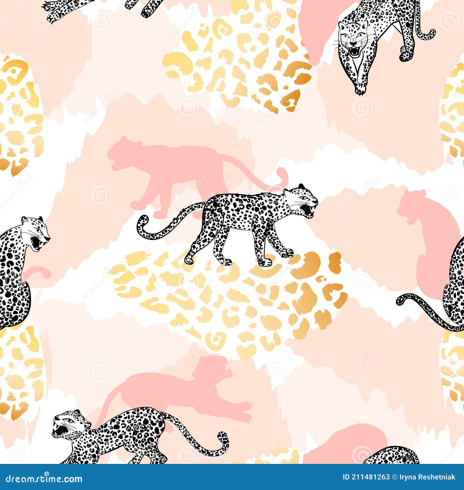 Leopard Seamless Pattern. Composition with Leopards in Different Poses ...