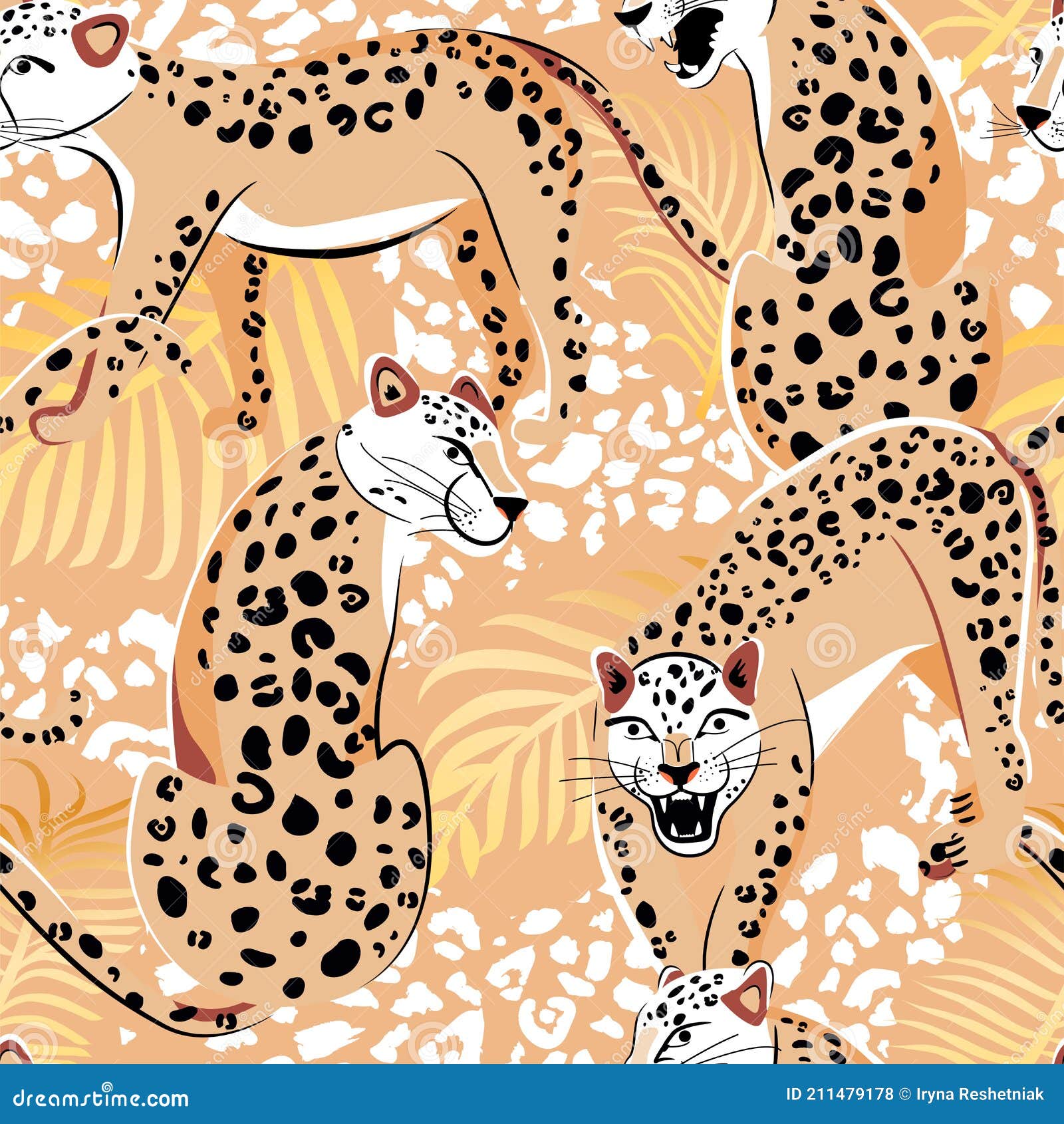 Leopard Seamless Pattern. Safari Style. Composition with Different ...