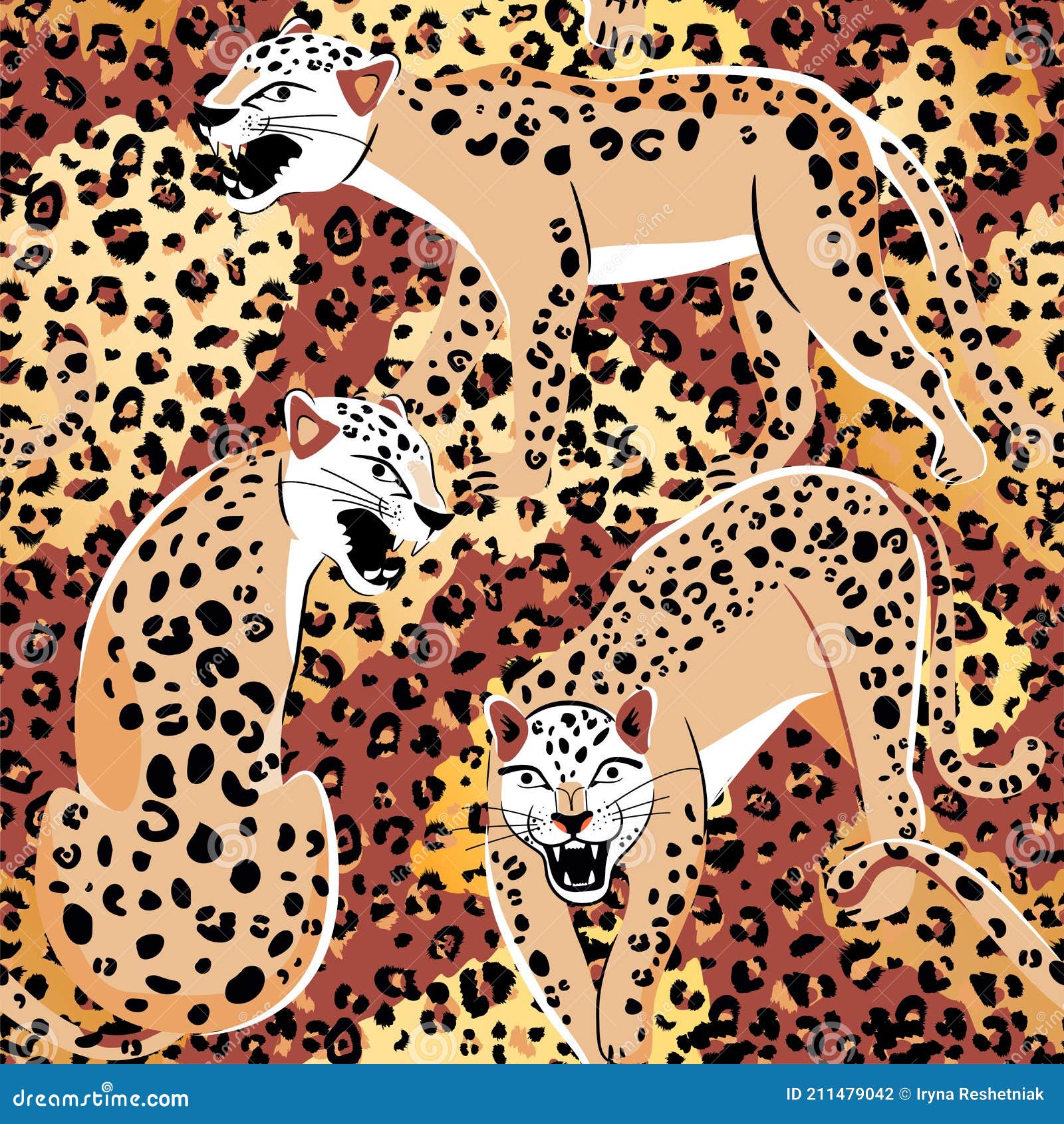 Leopard Seamless Pattern. Safari Style. Composition with Different ...