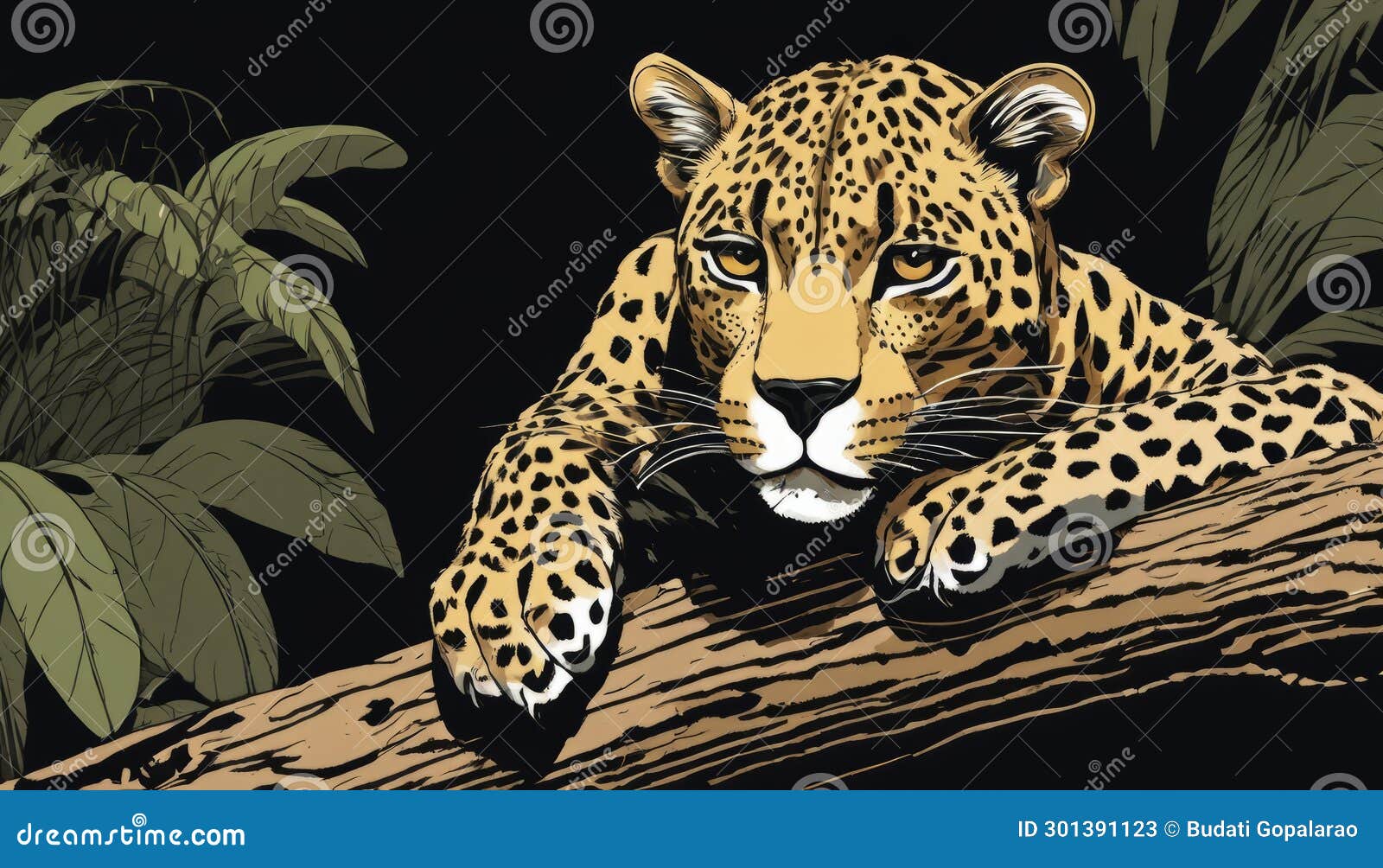 A Leopard Sitting on a Tree Branch Stock Illustration - Illustration of ...