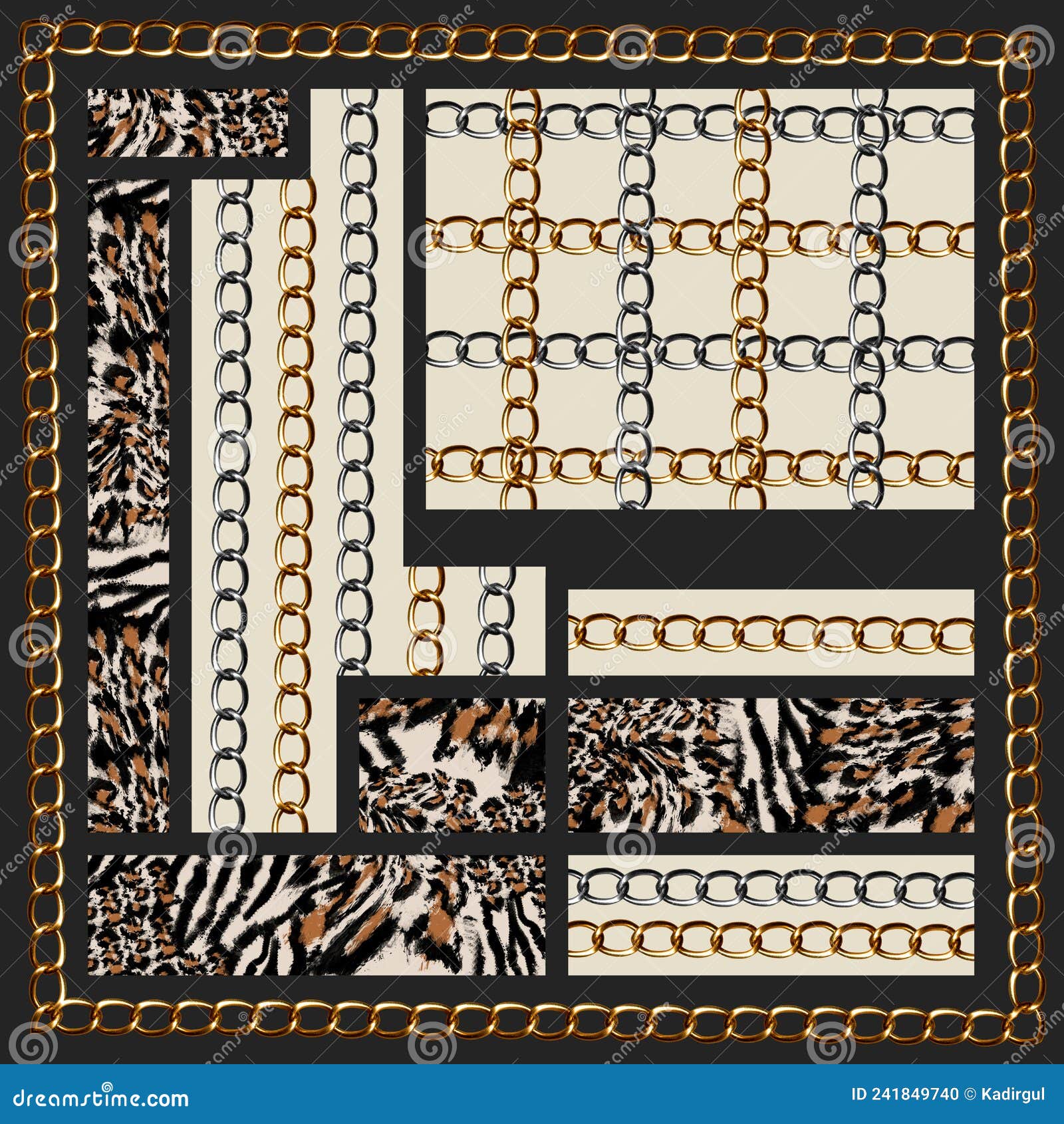 Leopard Skin and Golden Chains Stock Illustration - Illustration of ...