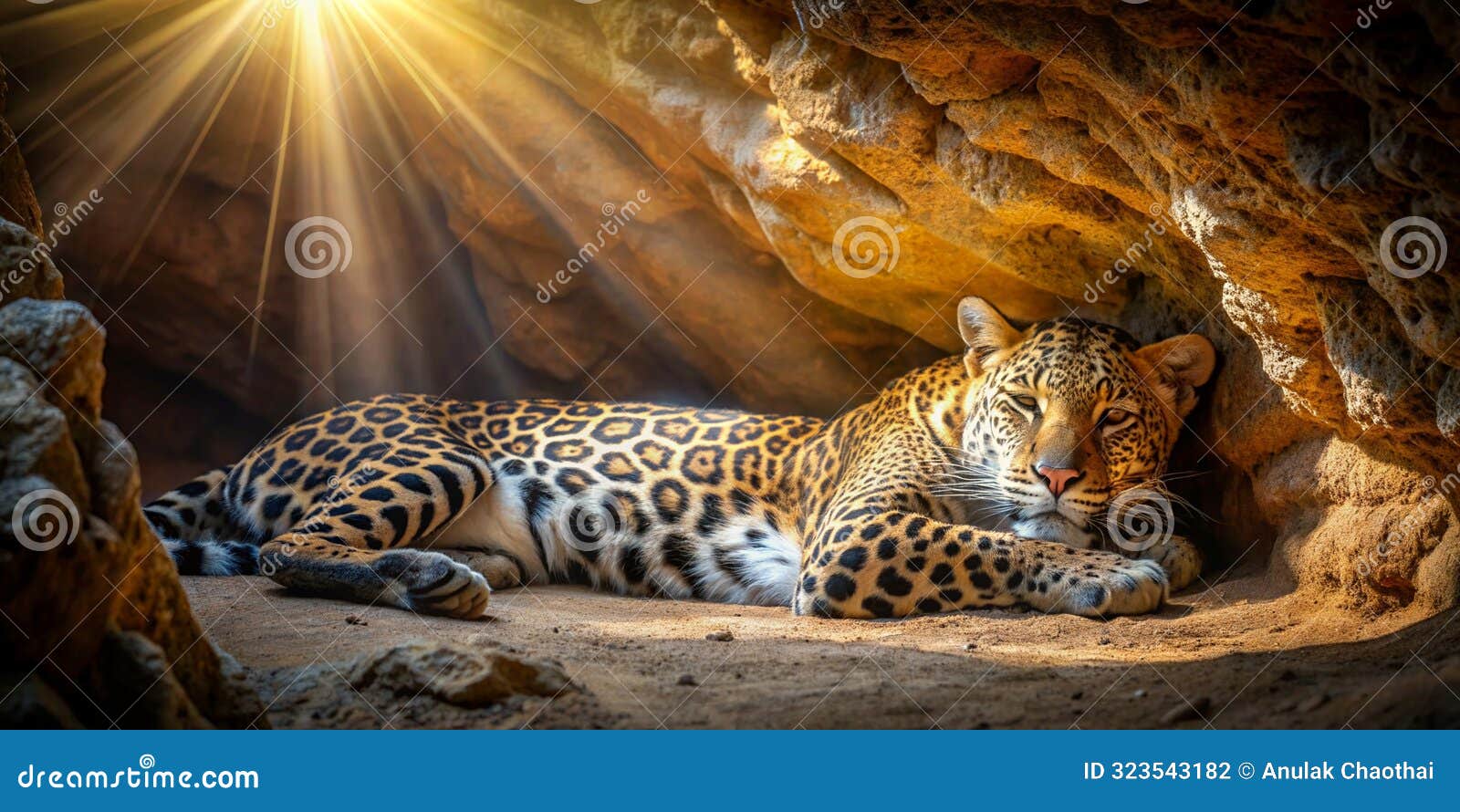 Leopard Sleeping in Cave Leopard Sleeping in a Cave while Sunrays Light ...