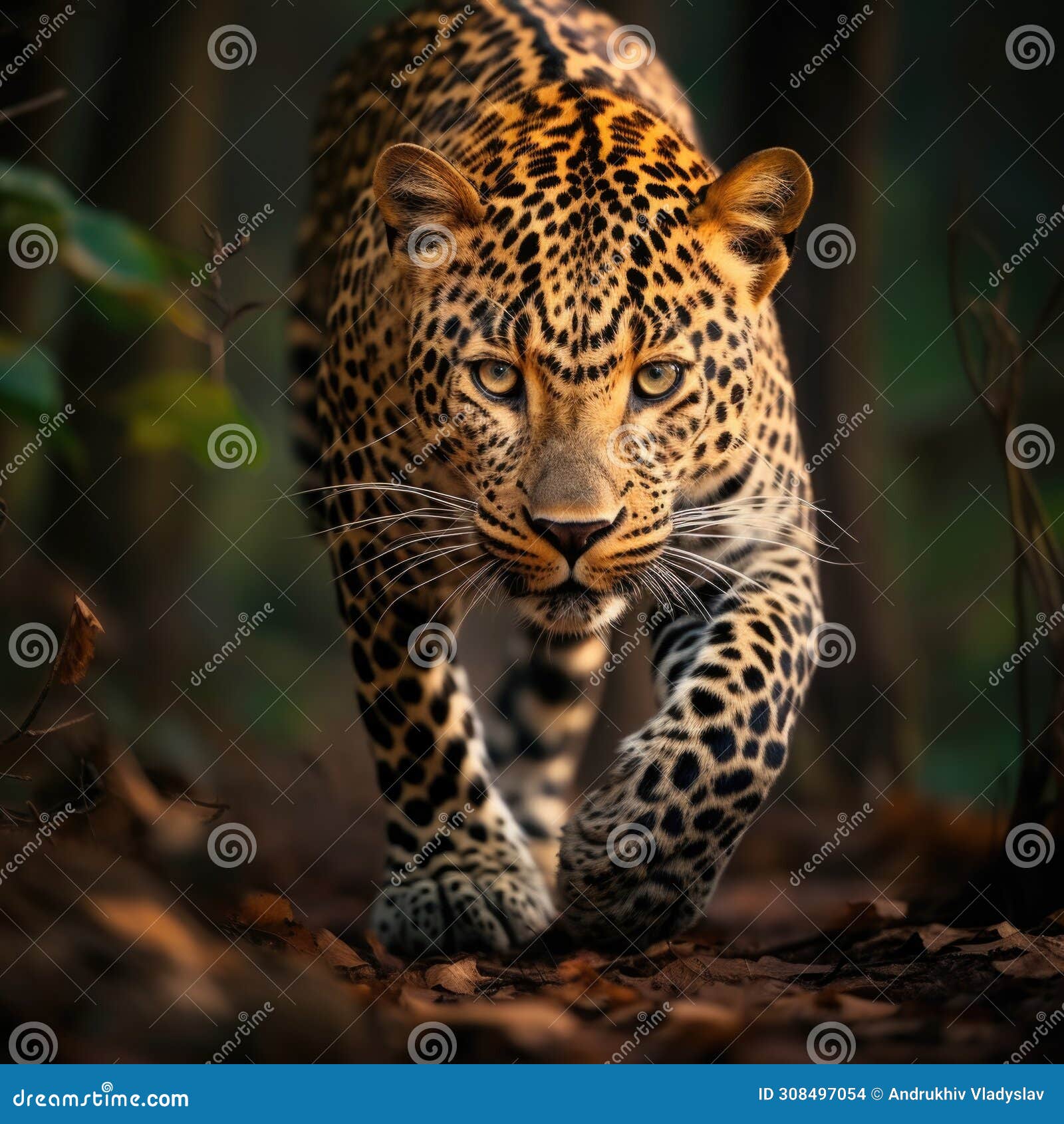 Leopard Stalking Towards the Camera Stock Illustration - Illustration ...