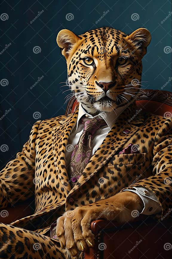 Leopard in a Suit As a Boss Generative AI Stock Illustration ...