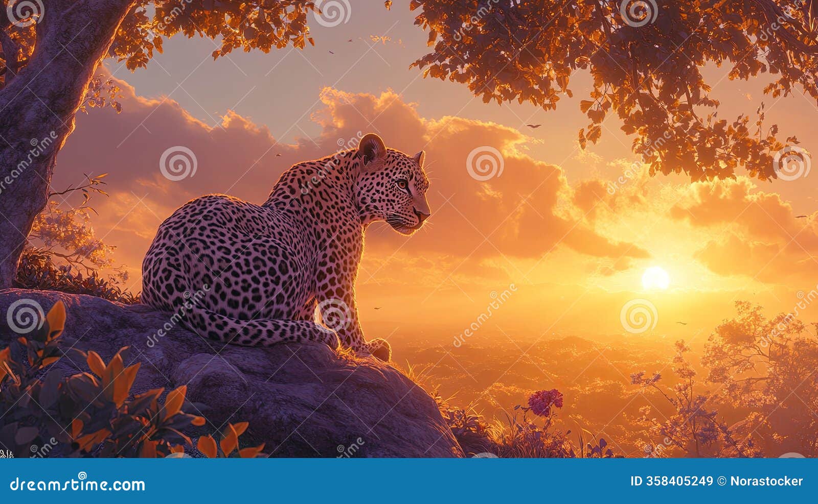 A Leopard in a Sunset Backdrop for World Wildlife Day. Picture Stock Image - Image of savanna ...