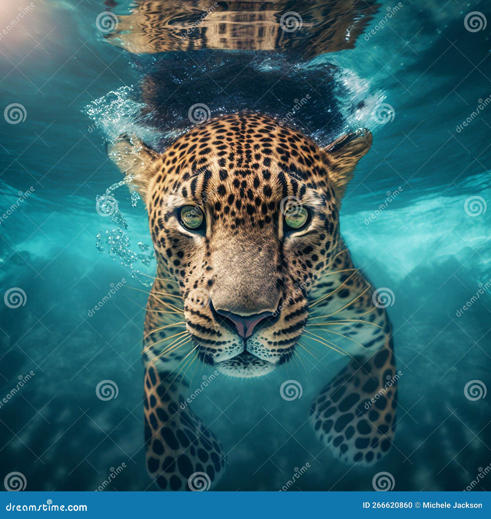 A Leopard Swimming Under Water, Generative Ai Stock Illustration ...