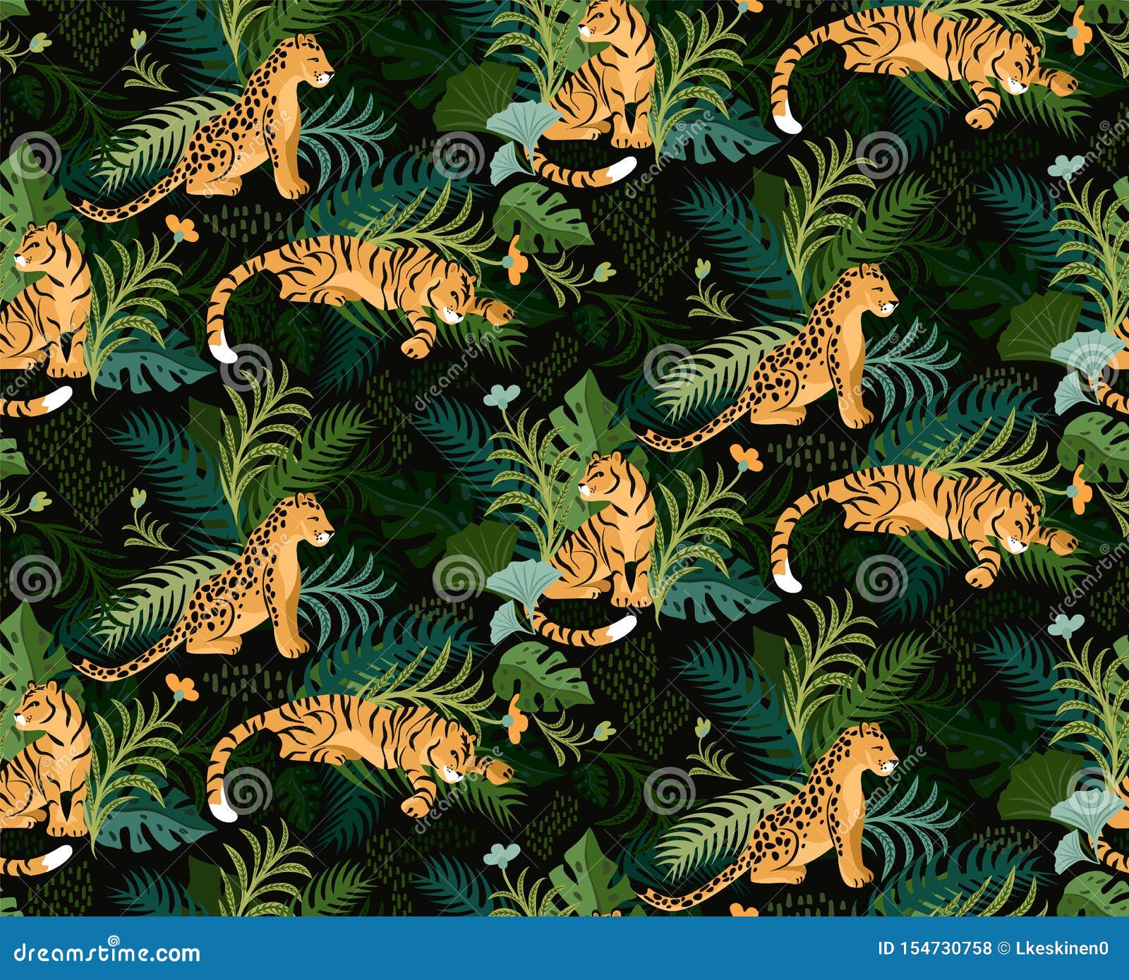 Leopard and Tiger Pattern Flat Color Design Stock Vector - Illustration ...