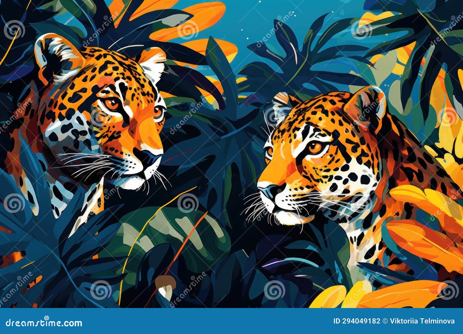 Leopards in the Tropical Foliage of the Jungle Stock Photo - Image of ...