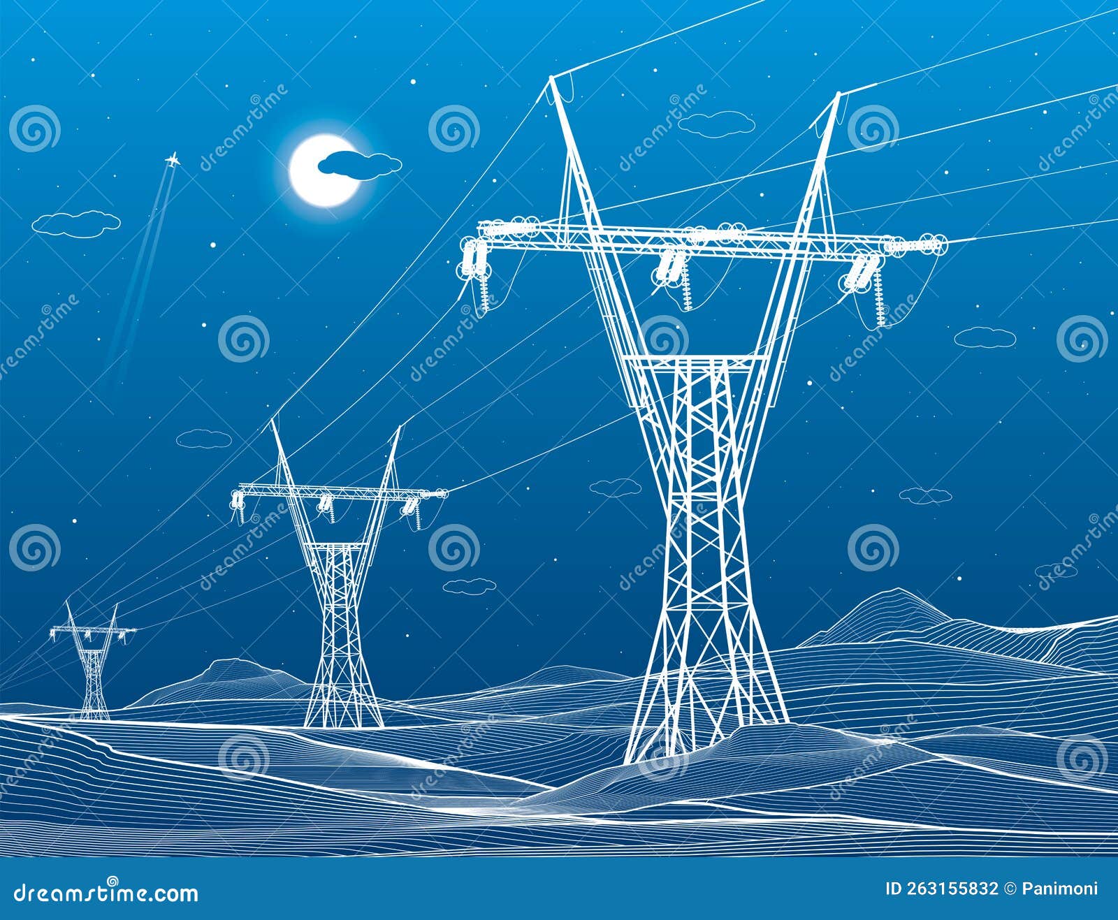 High Voltage Transmission Systems. Electric Pole. Power Lines. a ...