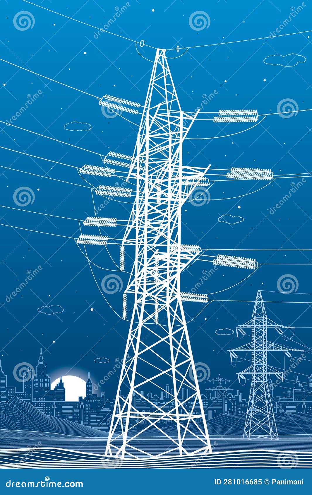 High Voltage Transmission Systems. Electric Pole. Power Lines. a ...