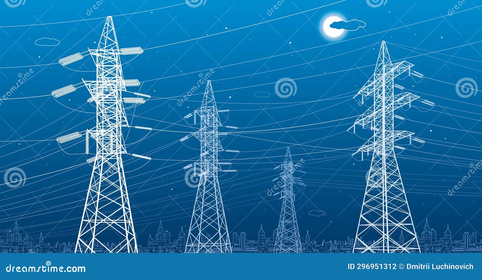 High Voltage Transmission Systems. Electric Pole. Power Lines. a ...
