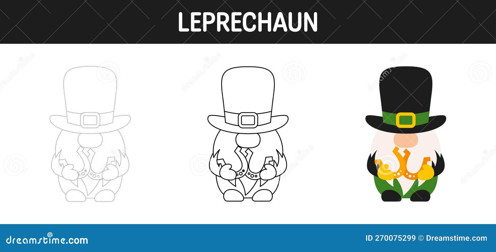 Leprechaun Tracing and Coloring Worksheet for Kids Stock Vector ...