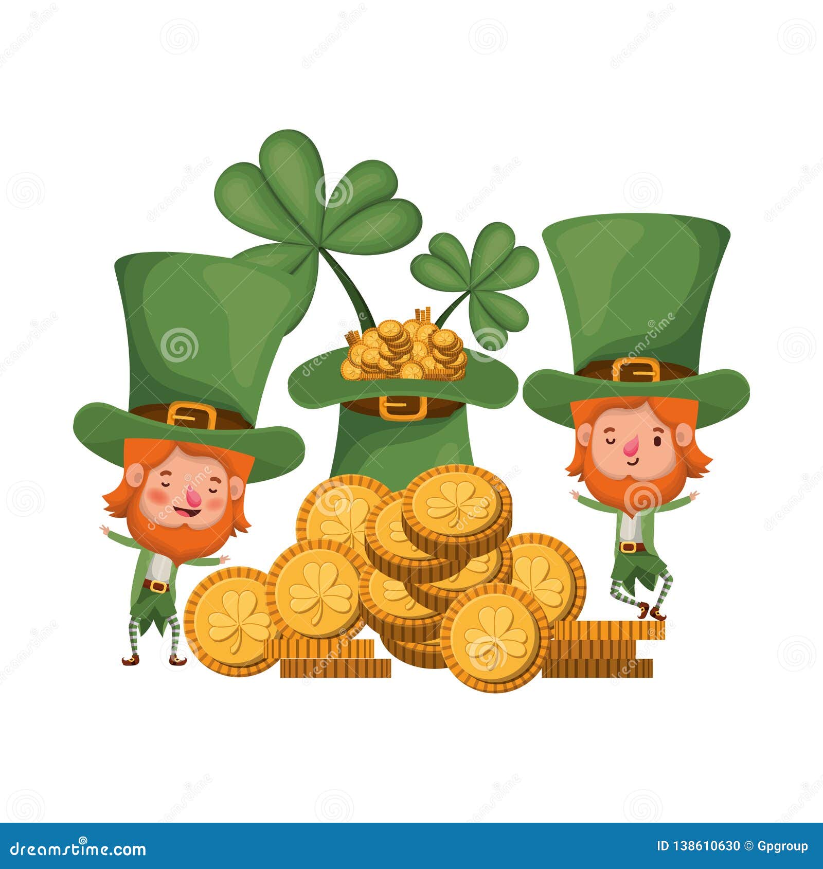 Leprechauns With Coins And Hat Isolated Icon Stock Vector