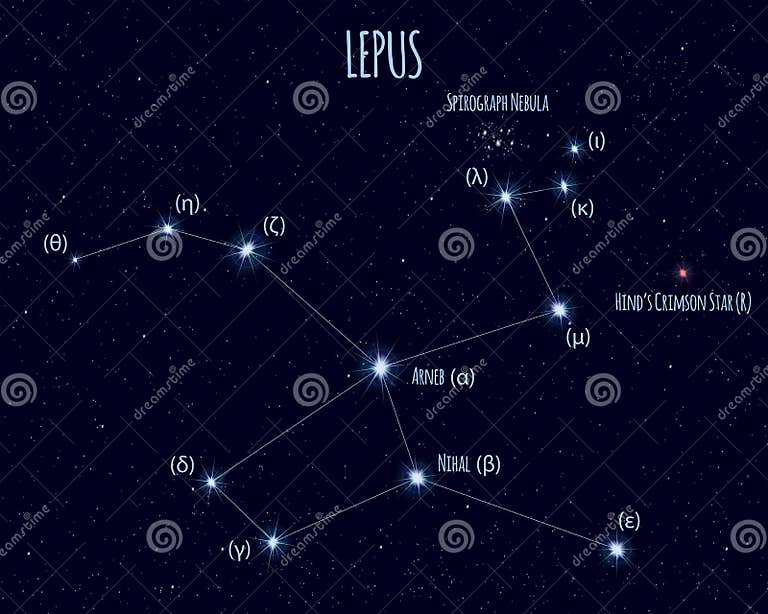 Lepus Constellation, Vector Illustration with the Names of Basic Stars ...