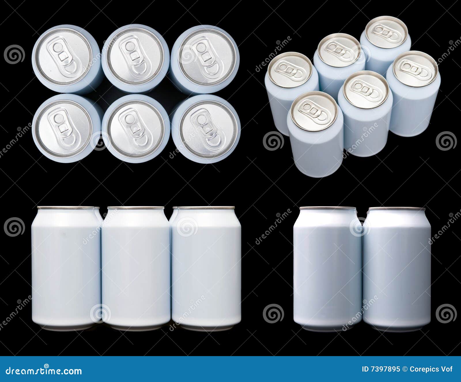 Les Bidons Blanc De Boisson Emballent Les Projections Six Image stock ...