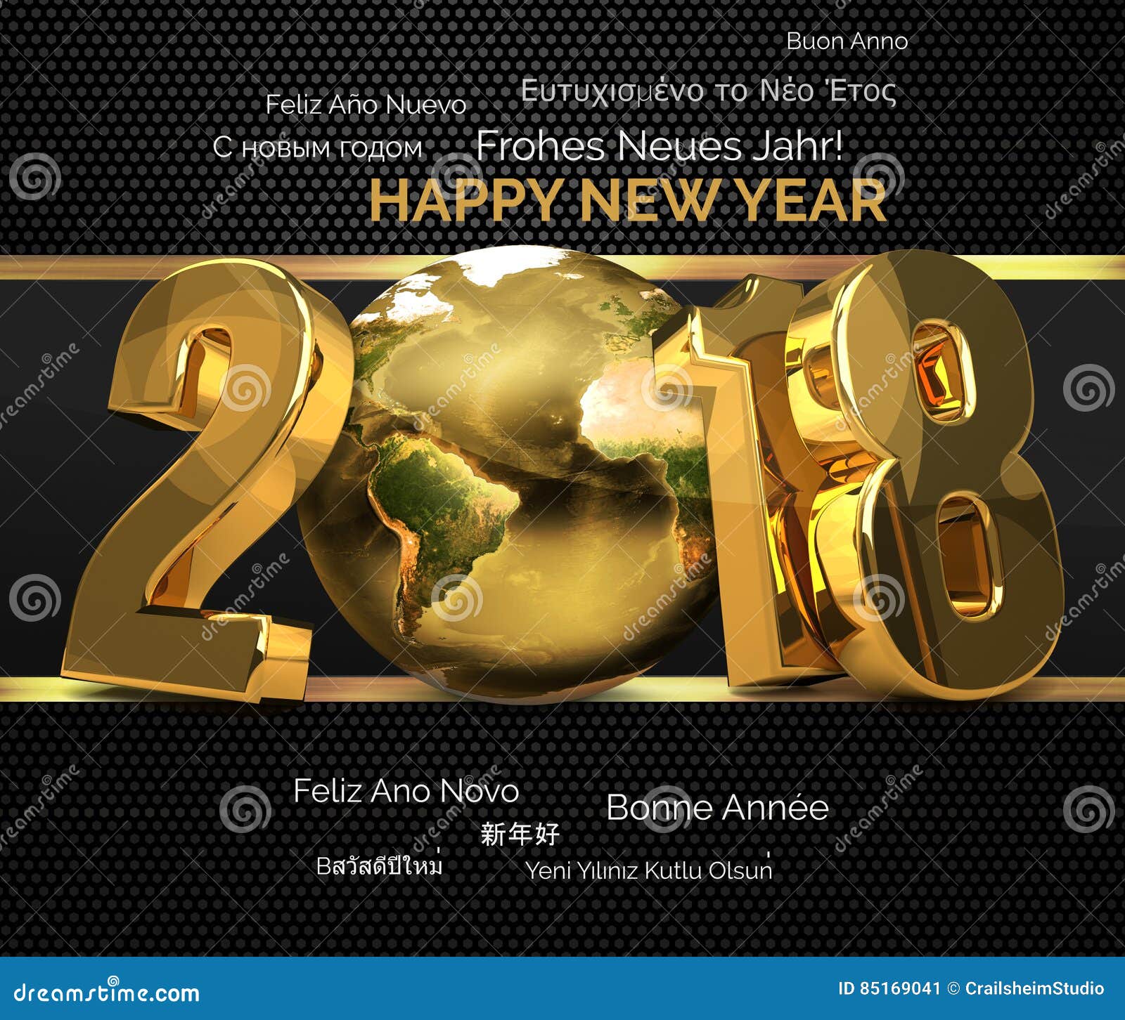 Les 2018 Bonnes Années D'or Multilingue 3d De Symbole Rendent ...