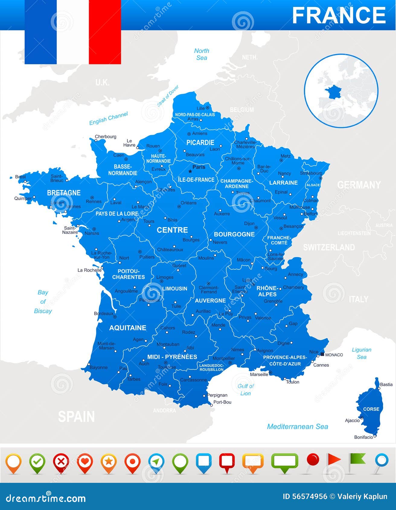 Les Frances Tracent, Drapeau Et Icônes De Navigation - Illustration ...