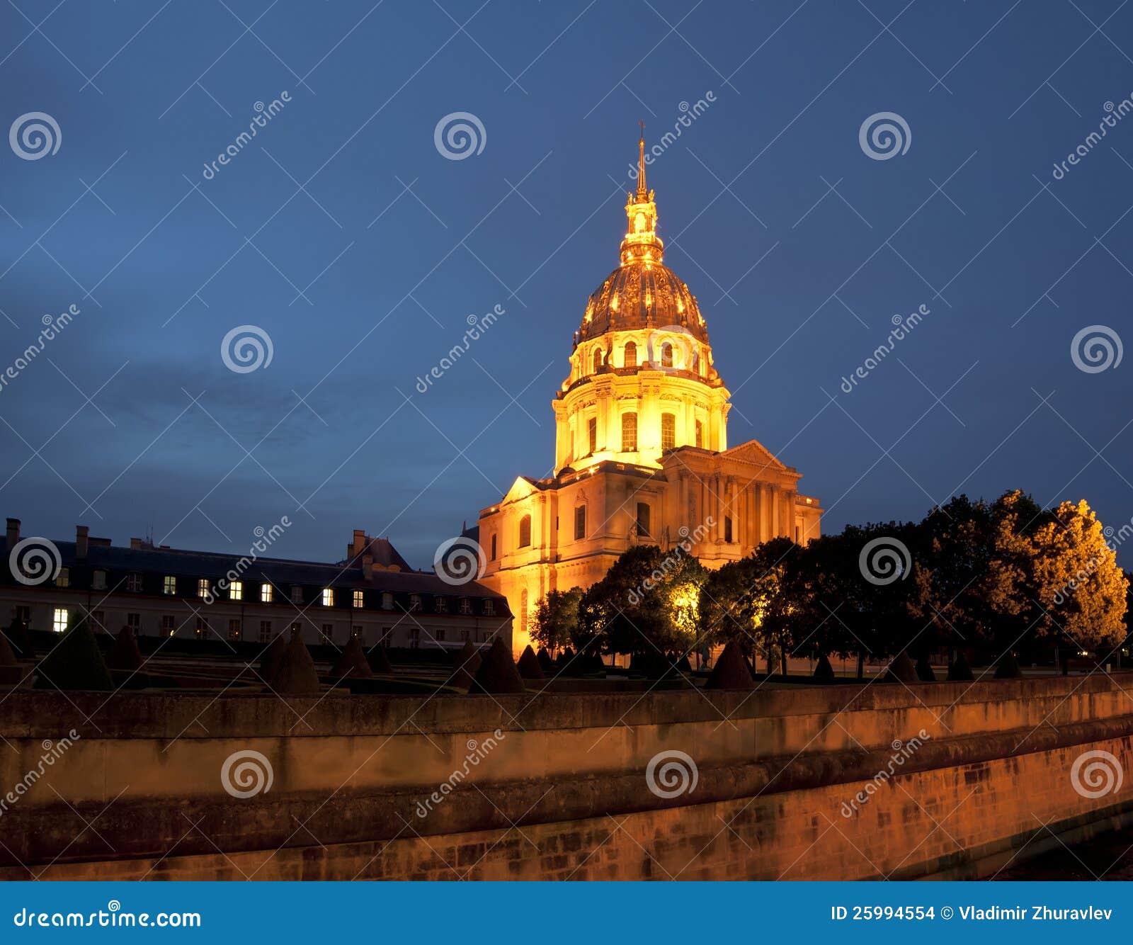 Les Invalides at Night - Paris, France Stock Photo - Image of france ...