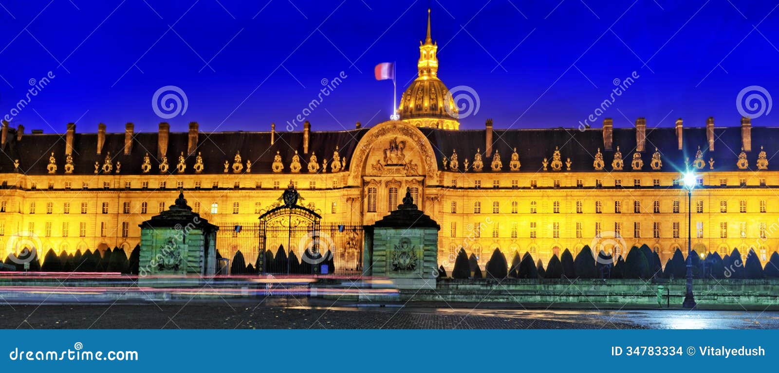 Les Invalides at night stock photo. Image of chapel, cross - 34783334