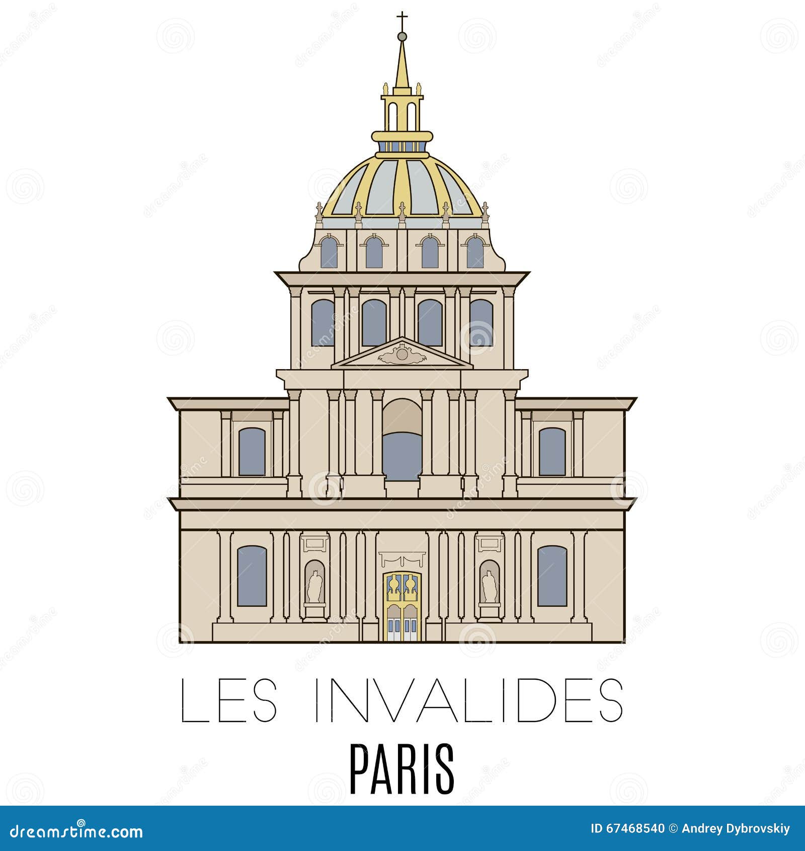 Les Invalides, Paris stock vector. Illustration of design - 67468540