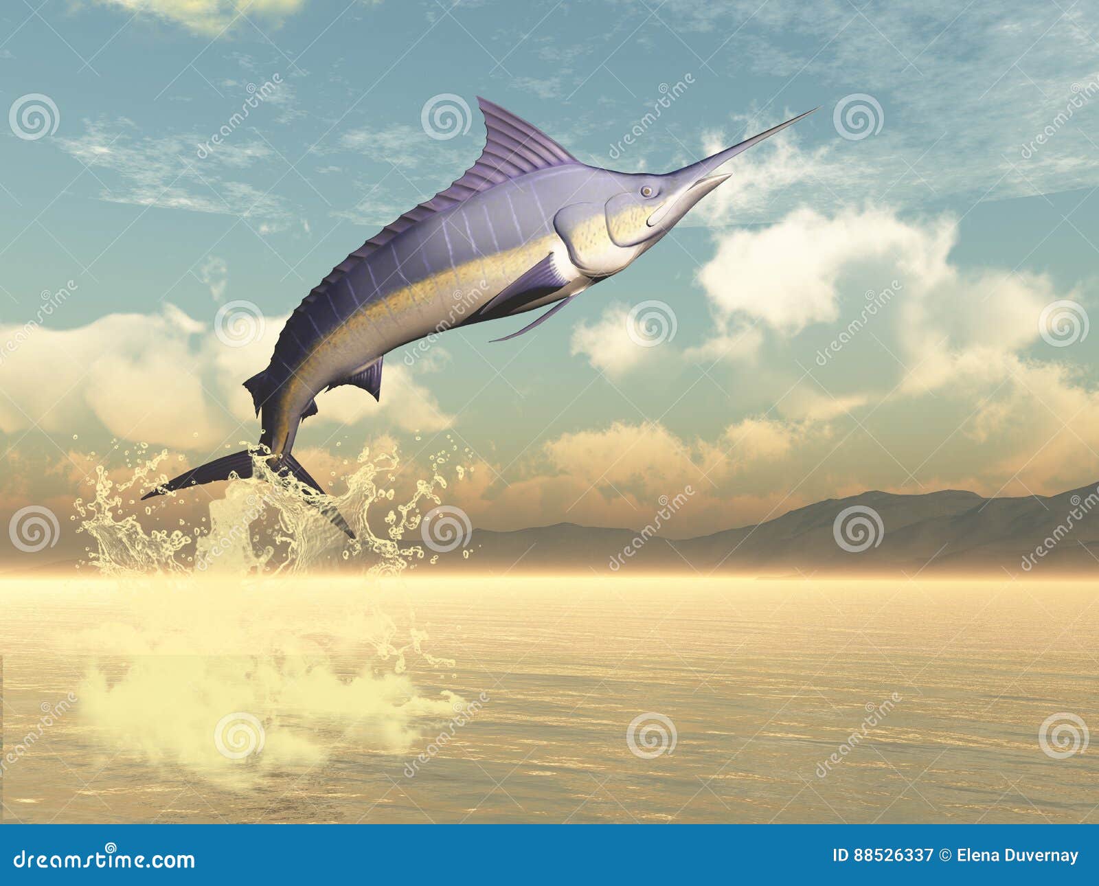 Les Poissons De Marlin Sautent - 3D Rendent Illustration Stock ...