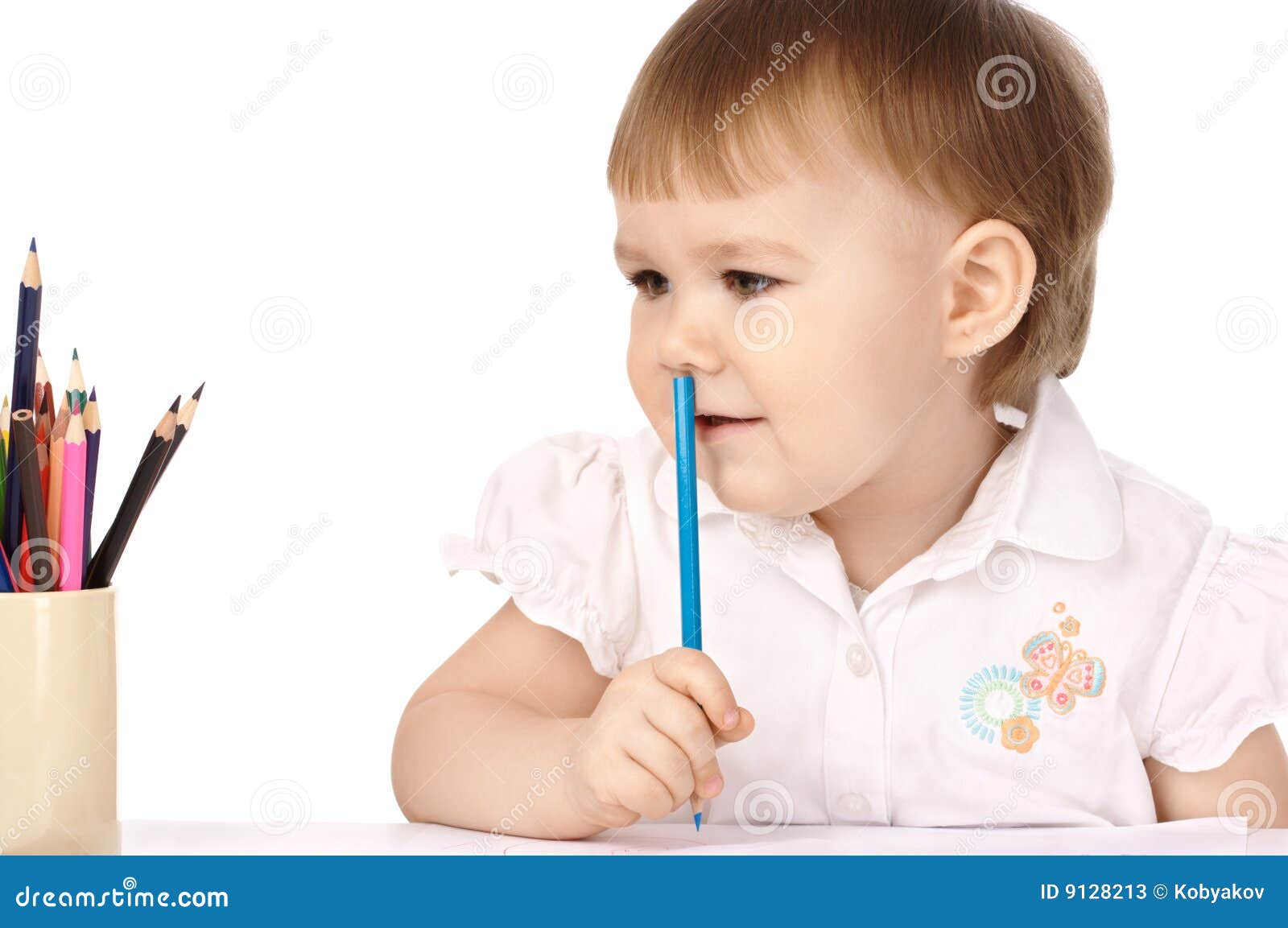 Les Retraits De Crayon Bleus D'enfant Pensent Image stock - Image du ...