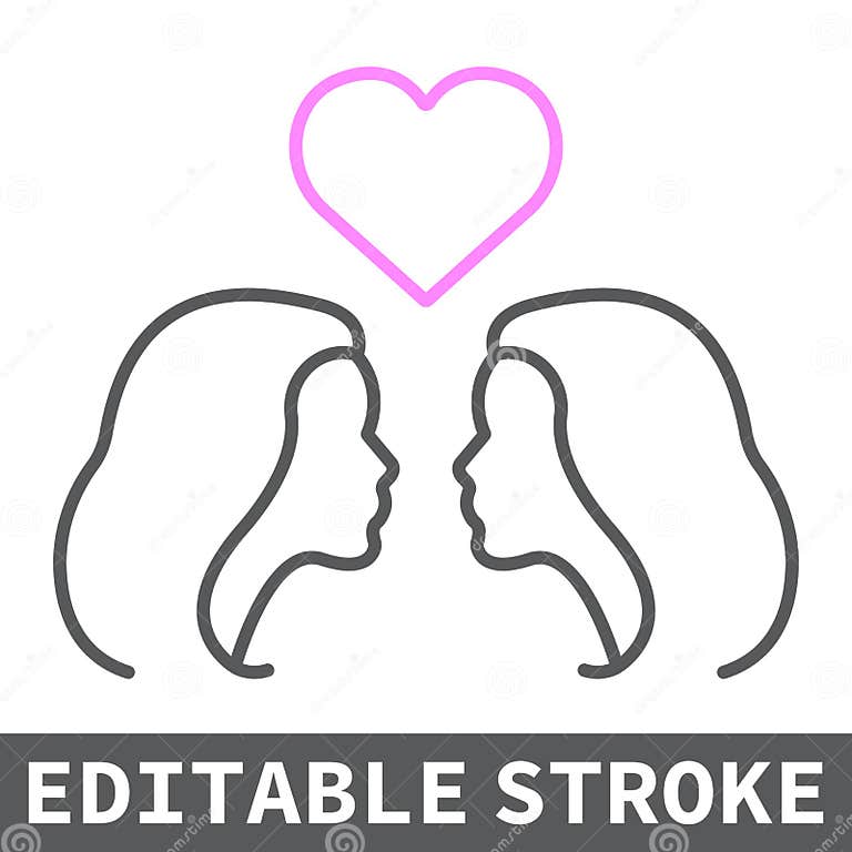 Lesbian Couple Color Line Icon Lgbt And Heart Female Couple Sign