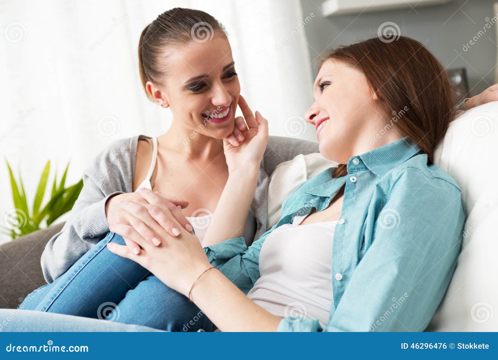 Lesbian Couple Flirting at Home Stock Photo - Image of girlfriend ...