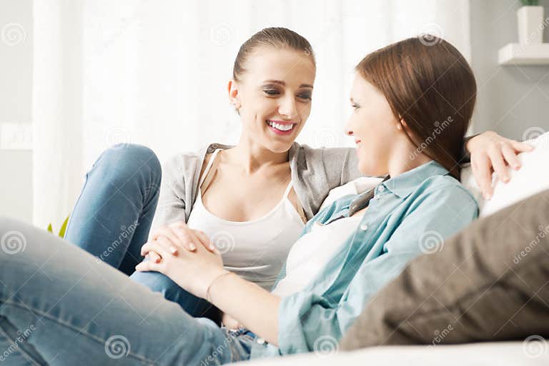 Lesbian Couple Flirting At Home Stock Image Image Of Lesbian