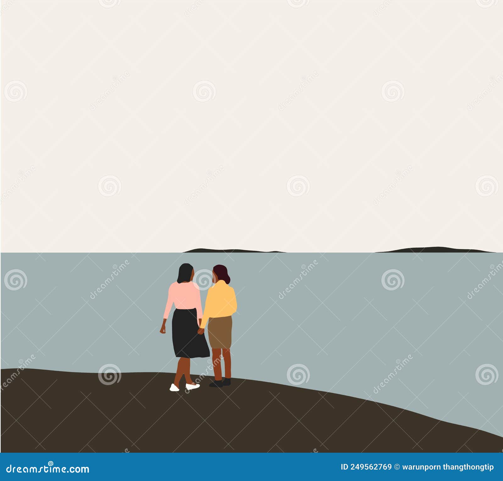 Lesbian Couple Of Two Women Holding Hands In Love On The Beach Stock