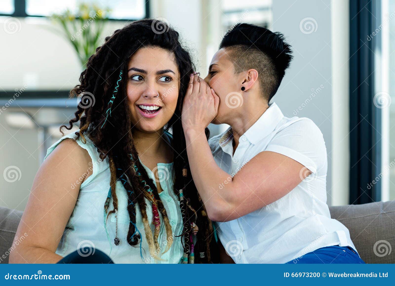 Lesbian Couple Whispering in Ear Stock Photo - Image of adult ...