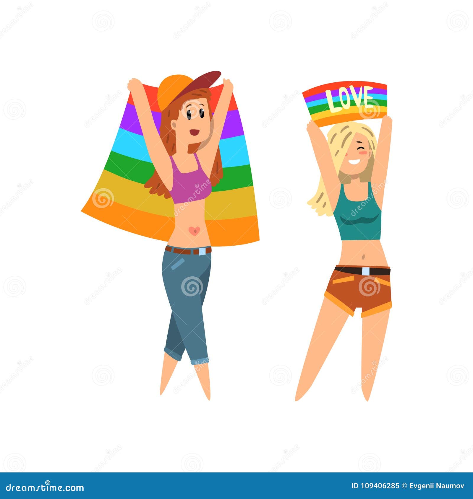 Lesbian Couple Woman Holding Rainbow Flags Lgbt Community Celebrating