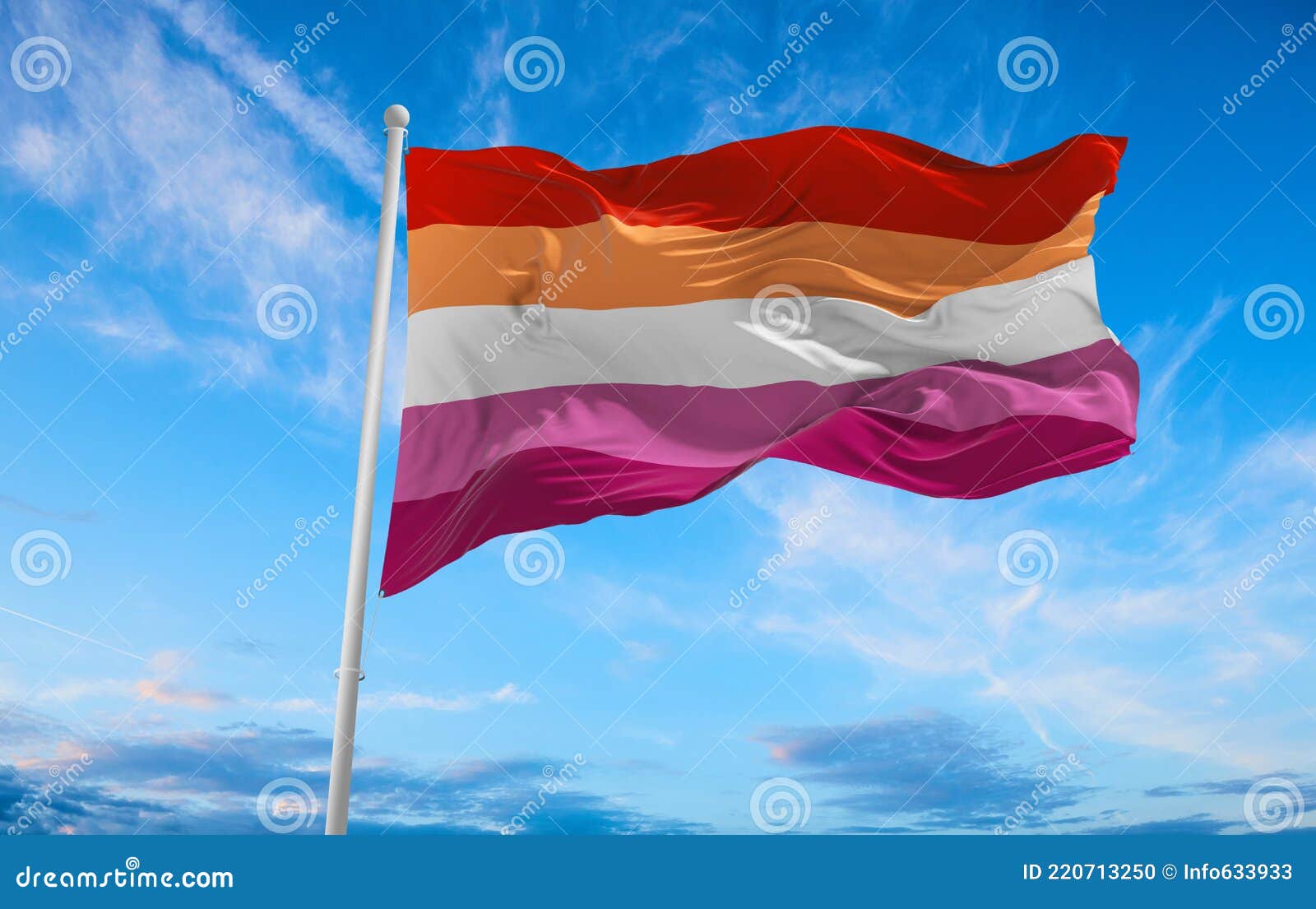 Lesbian Pride Flag Waving In The Wind At Cloudy Sky Freedom And Love
