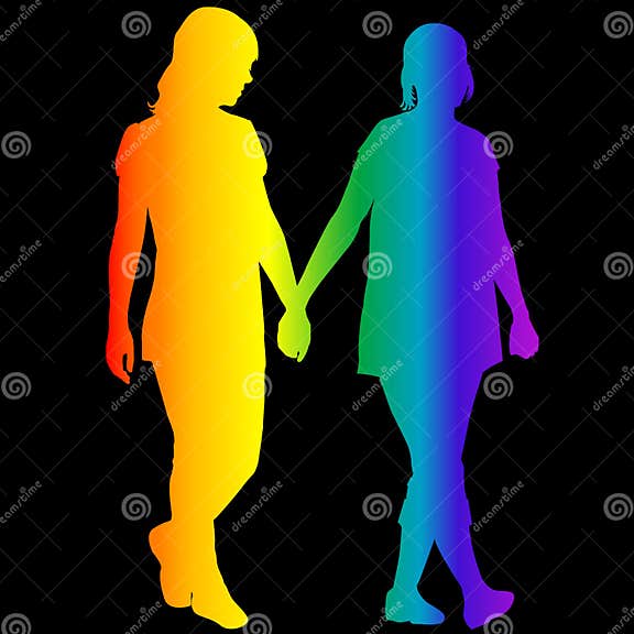 Lesbian Women Silhouettes In Rainbow Colors Stock Vector Illustration