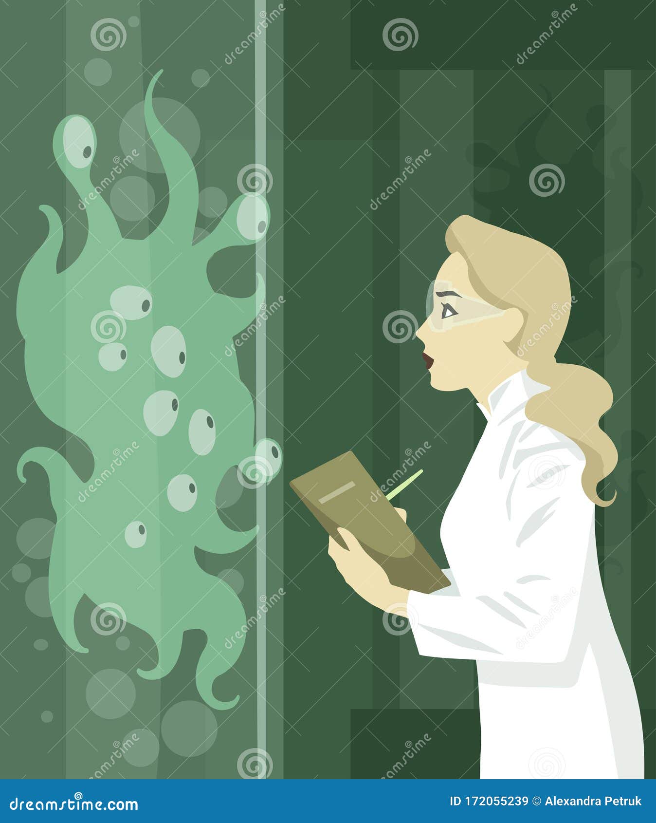 Female Scientist Examining a Strange Alien Creature in a Lab Stock ...
