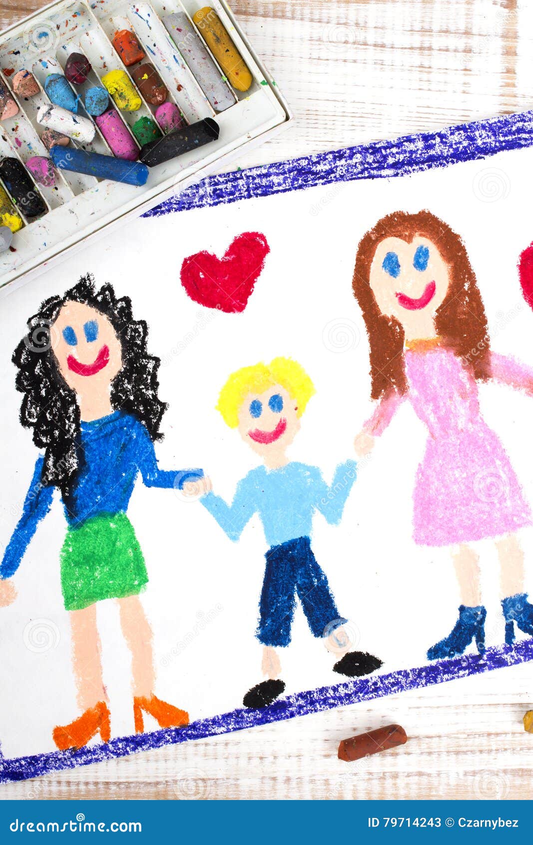 Lesbians and adopted child stock illustration. Illustration of baby ...