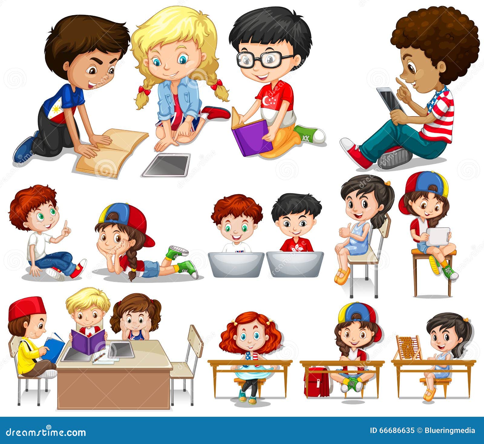 Lesende Und Lernende Kinder Vektor Abbildung - Bild: 66686635