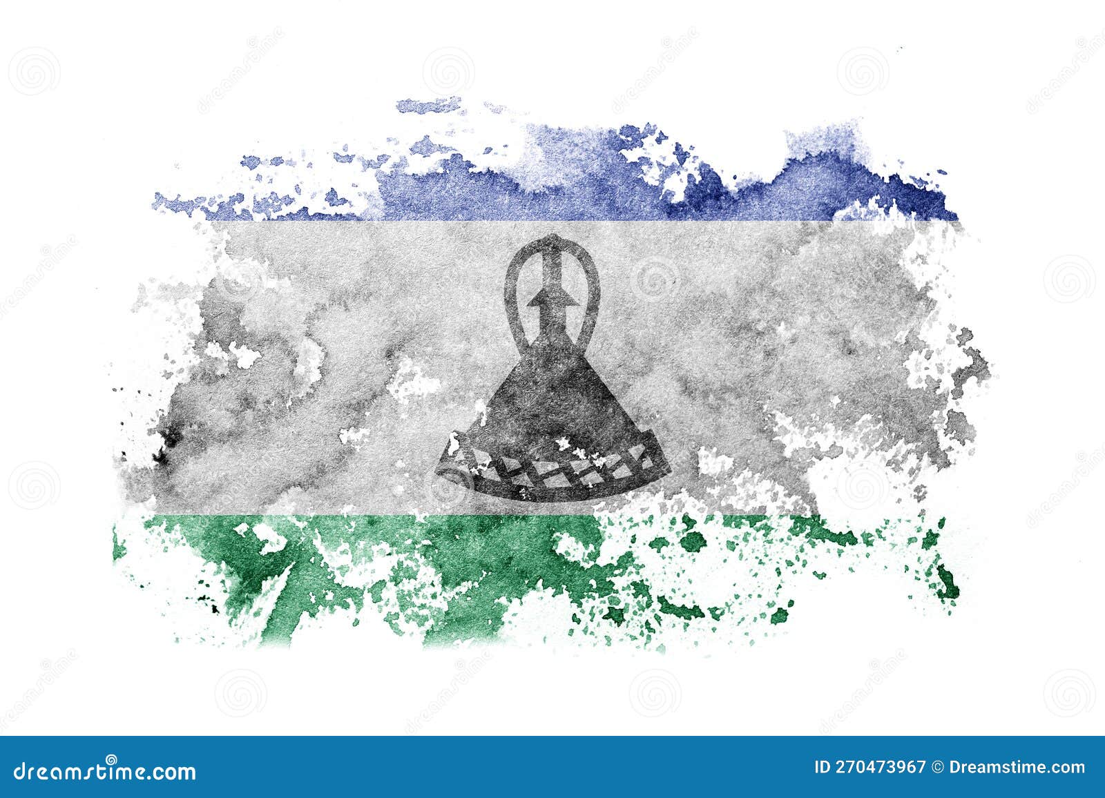 Lesotho Flag Background Painted on White Paper with Watercolor Stock ...