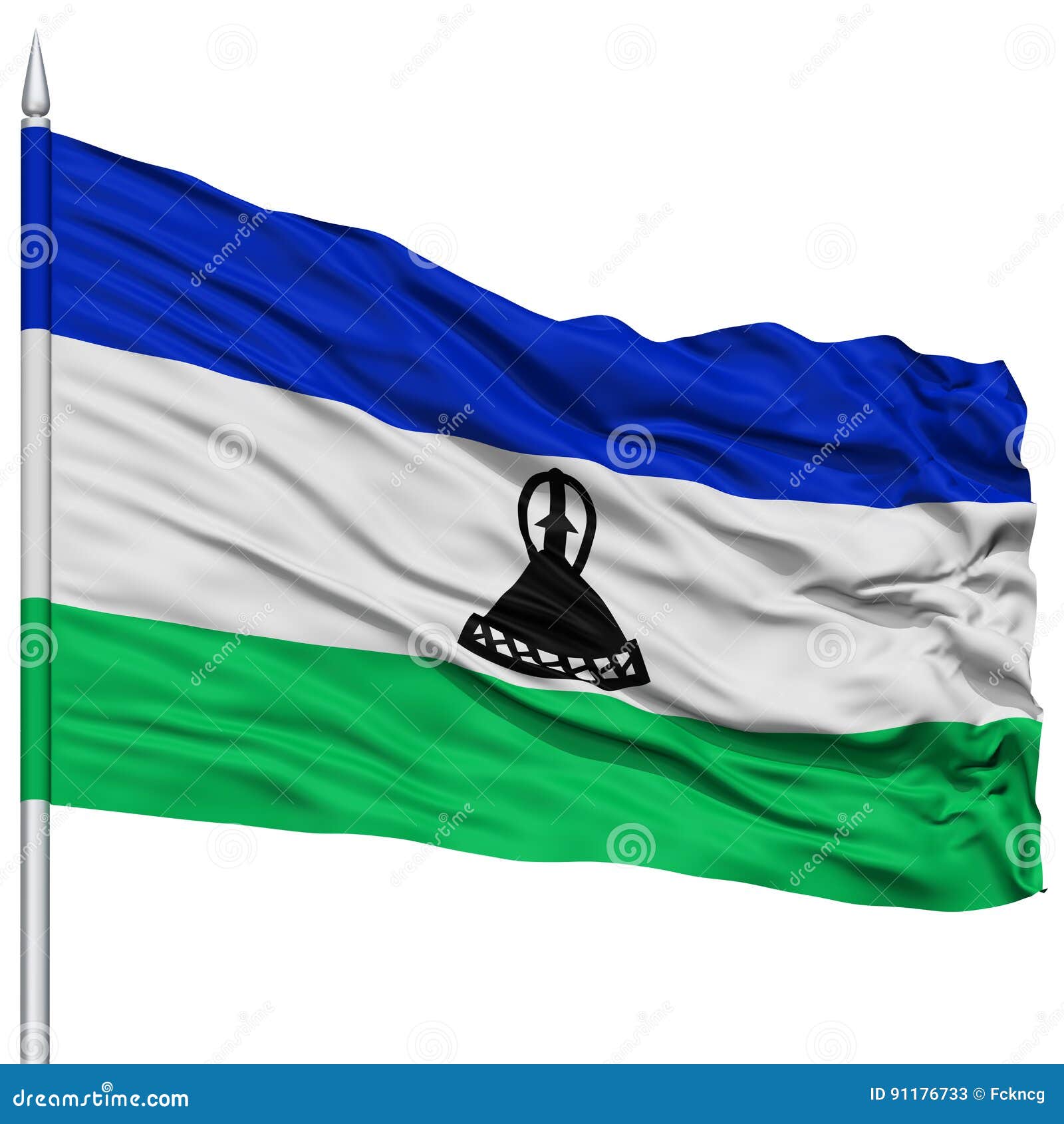 Lesotho Flag on Flagpole stock illustration. Illustration of render ...